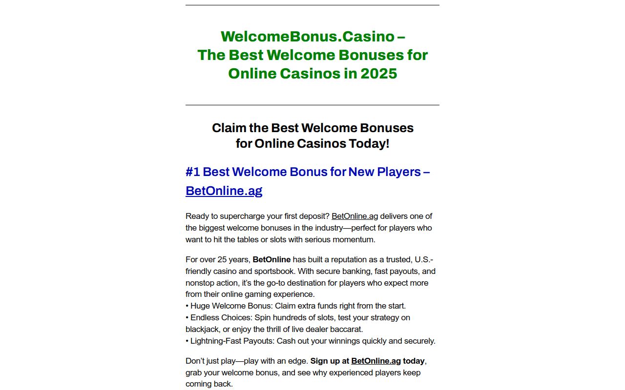 WelcomeBonus.Casino – Claim the Best Welcome Bonuses for Online Casinos